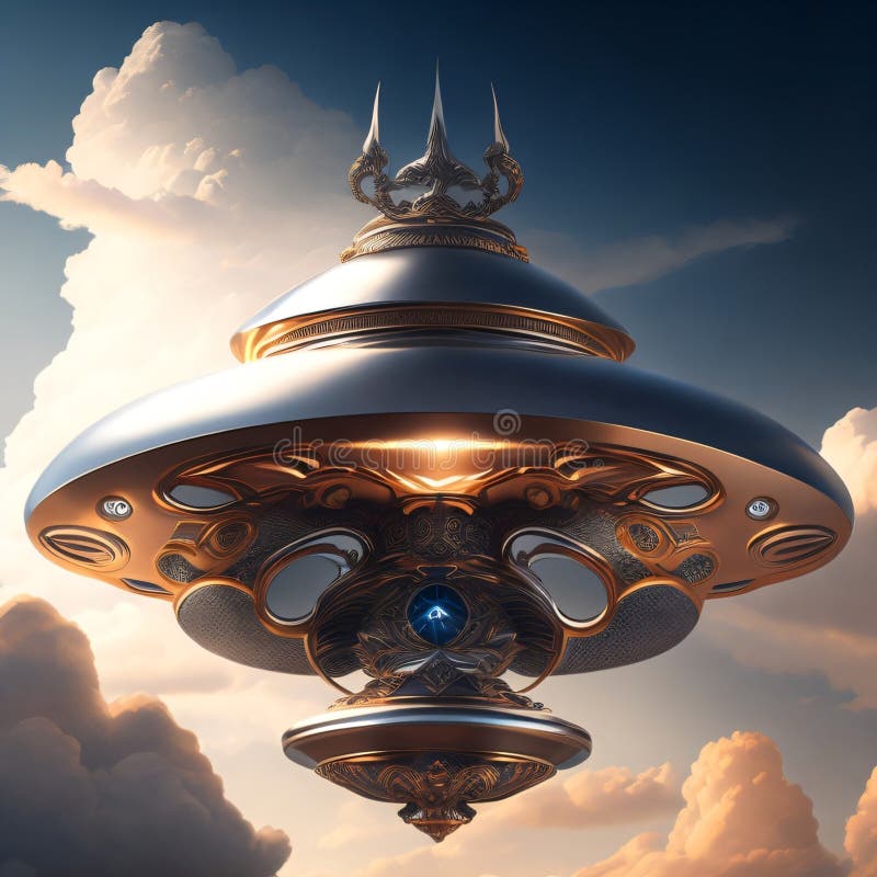 Highly Detailed Steampunk Style Ufo with a Sunset on the Back Stock ...