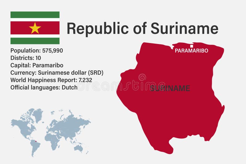 Map of Suriname on Political World Map with Magnifying Glass Stock ...