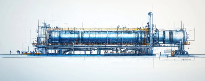 Technical Blueprint of an Industrial Machine with Complex Engineering ...