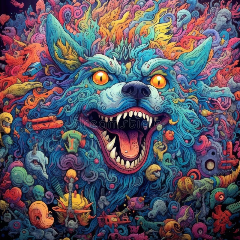 Highly Detailed Trippy Wolf, Scary Colors, Psychedelic. Generative AI ...