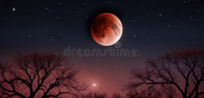A Highly Detailed View of a Lunar Eclipse, with the Moon in a Deep Red ...