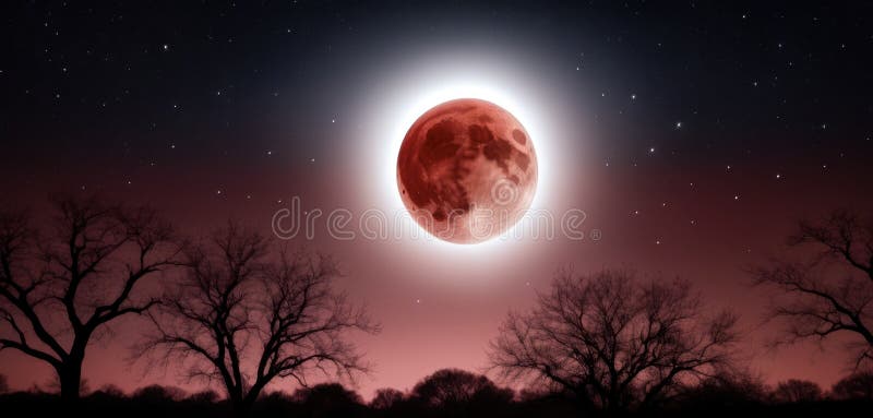 A Highly Detailed View of a Lunar Eclipse, with the Moon in a Deep Red ...