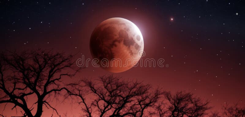 A Highly Detailed View of a Lunar Eclipse, with the Moon in a Deep Red ...