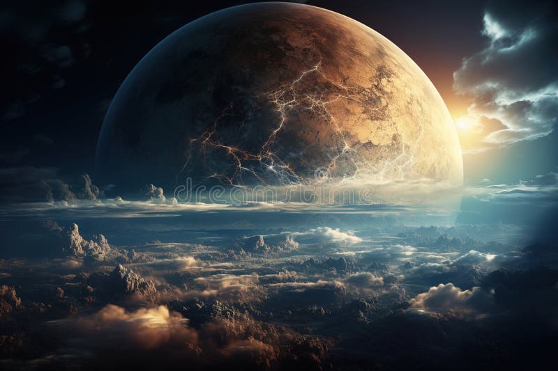 A Highly Detailed View of a Planet in Eclipse Against the Sky Stock ...