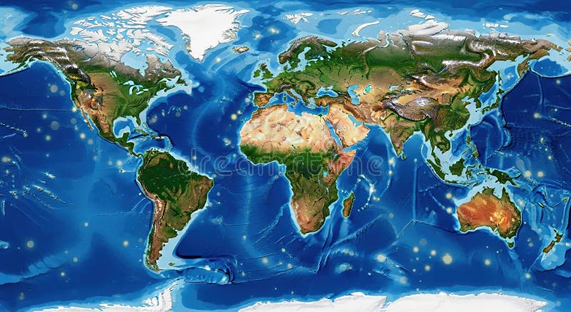 Detailed World Map with Topography and Bathymetry Stock Illustration ...