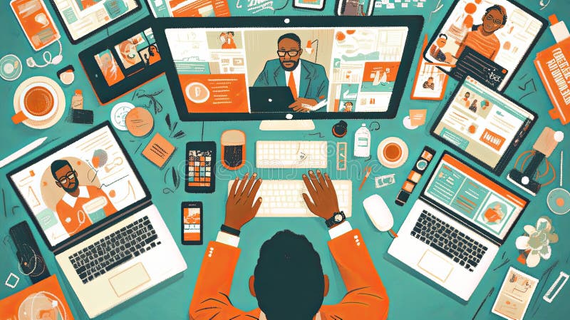 Highly Engaged Professional at a Modern Workstation with Multiple ...