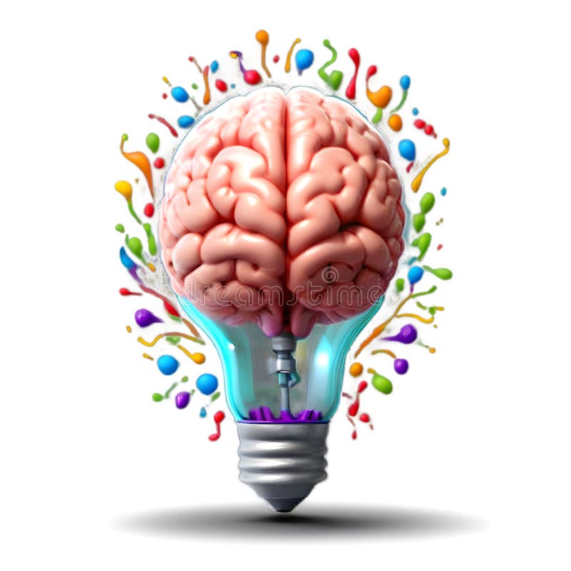 Creative Brain Light Bulb Isolated in White Background Stock ...