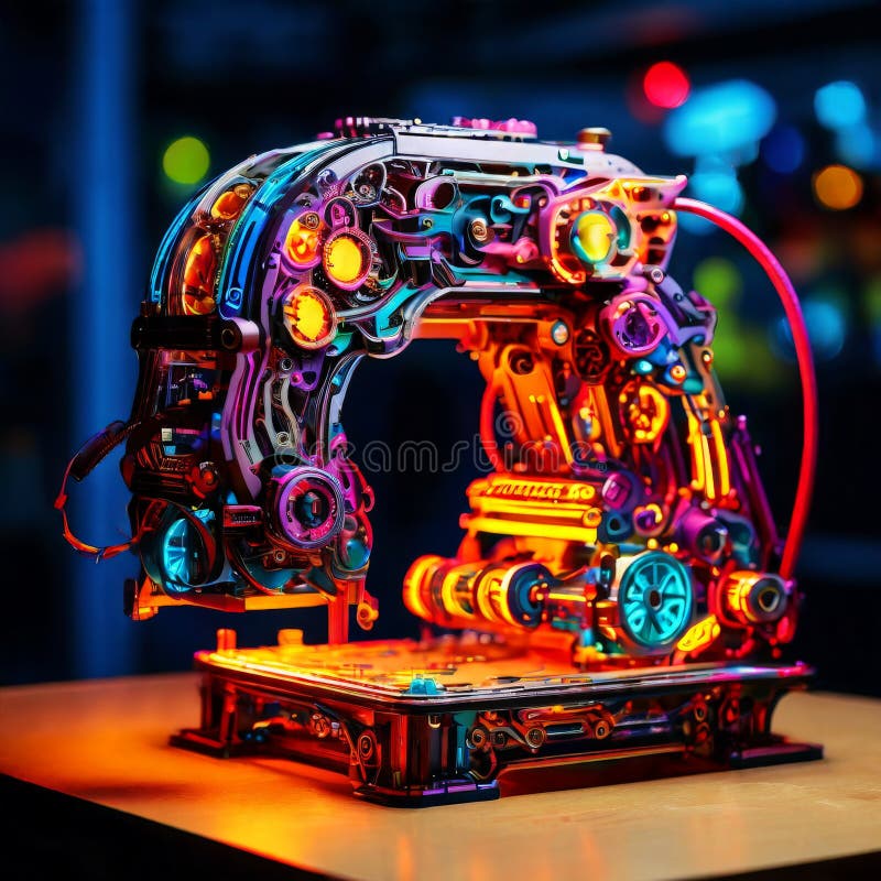 Complex Mechanical Device with Colorful Glowing Lights Stock Photo ...