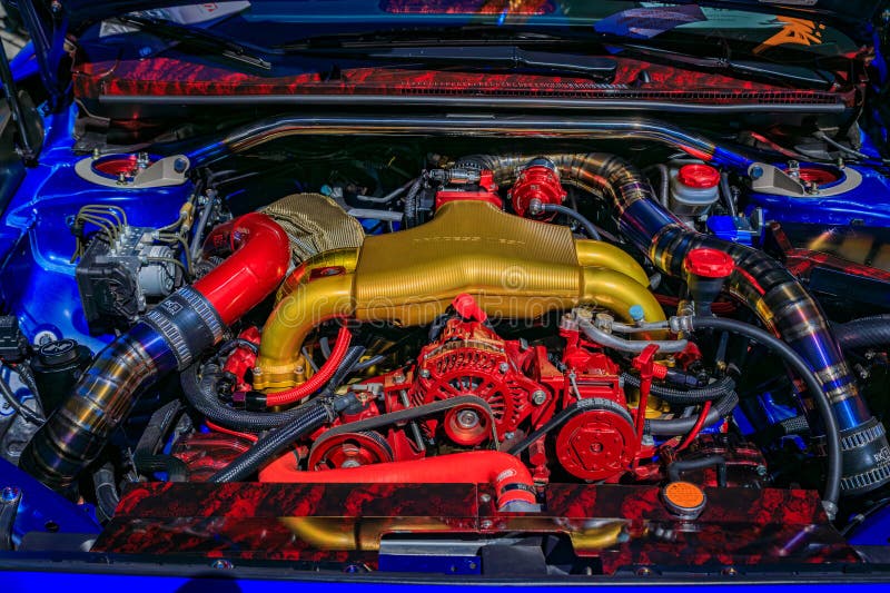 A Highly Modified Powerful Car Engine at the Chinatown Car Show, San ...
