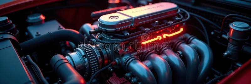 Highly Polished Engine Components, Intense Light, Black and White, High ...