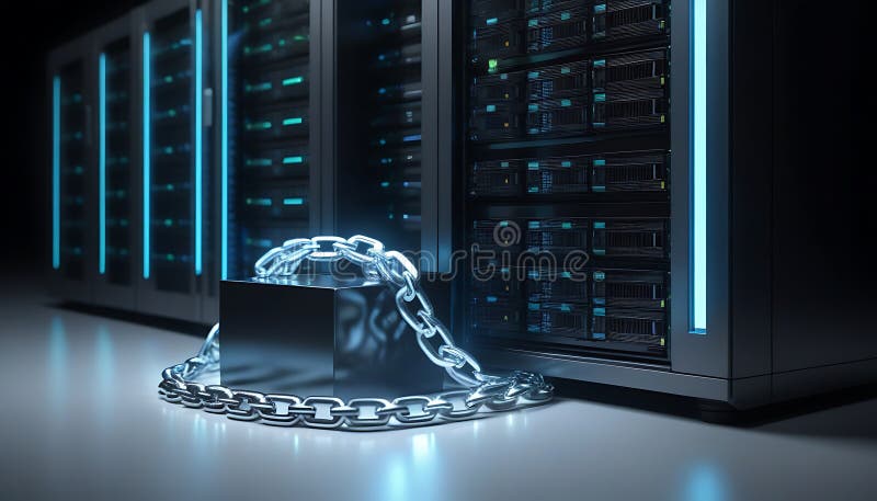 Glowing Protected Chain Around Data Server, Stock Illustration ...