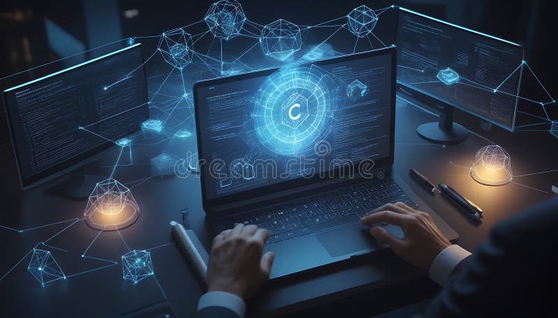 An Illustrated Scene of a Smart Contract Being Signed in a Virtual ...