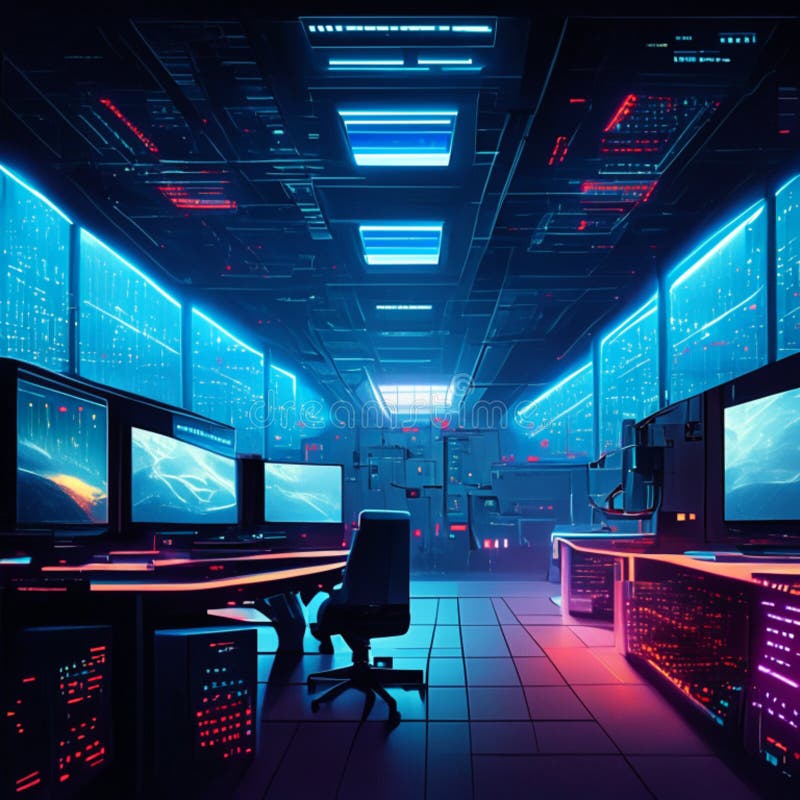 Highly Rendering of a Cyber Security Room with Computer Monitors and ...