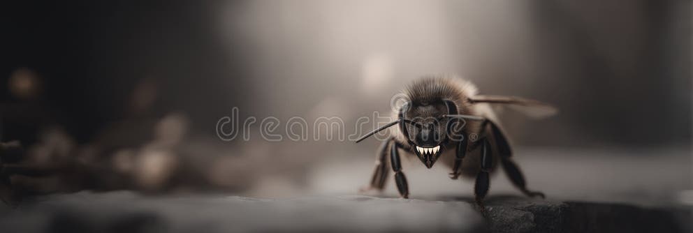 Realistic Bee with Sharp Teeth on Stone Surface Stock Illustration - Illustration of detailed ...