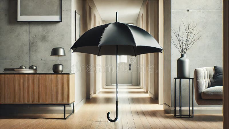 Black Umbrella on Modern Hallway Stand with Sleek Design Stock ...