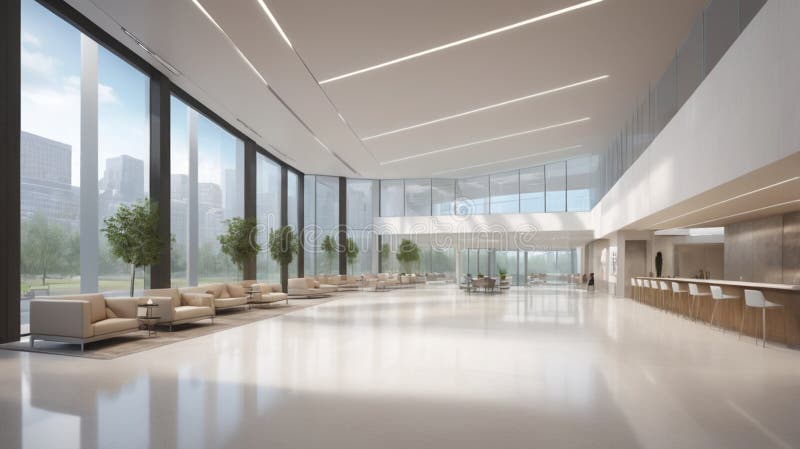 Highly Realistic Interior of a Modern Commercial Building: Sleek Design ...