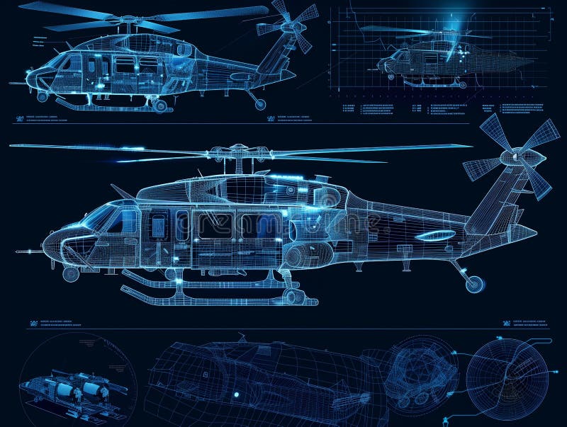 Highly Rendering of a Helicopter on a Dark Blue Background. 3d ...