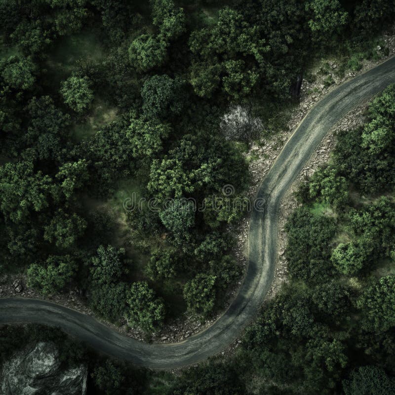 Highly Rendering of a Road in the Forest. Top View Stock Illustration ...