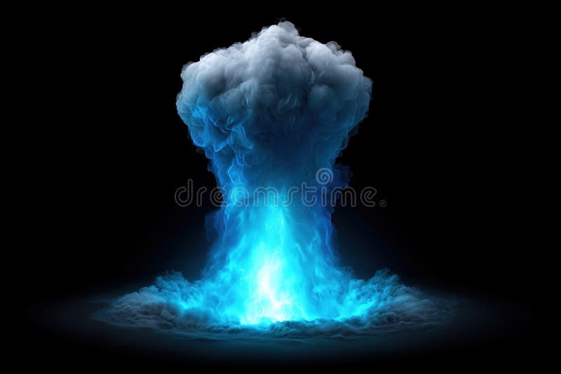 Blue Glowing Mushroom Cloud. Energy Release and Explosive Atmospheric ...