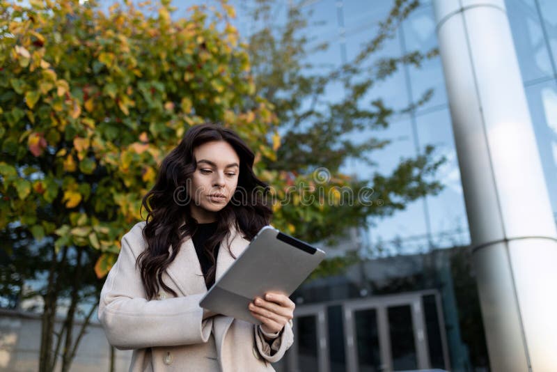Highly Successful Businessman Work Remotely with Tablet Outside Stock ...