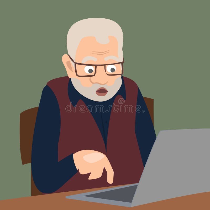 Highly Surprised Oldman Staring at Computer Stock Vector - Illustration ...