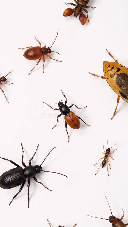 Highmagnification Image Showcases Various Bugs Against a Pure White ...