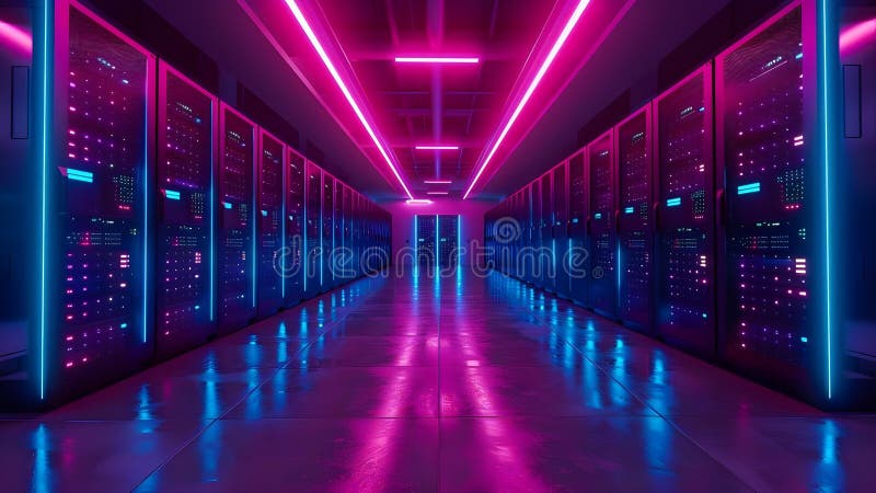 Highperformance Network Equipment in Data Center Server Room with Neon ...