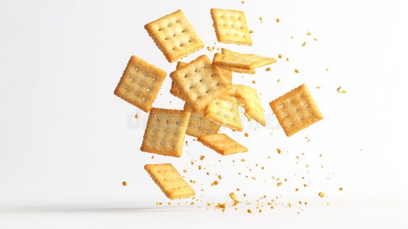 Highquality 8K 3D Render of Crackers Falling on White Background Stock ...