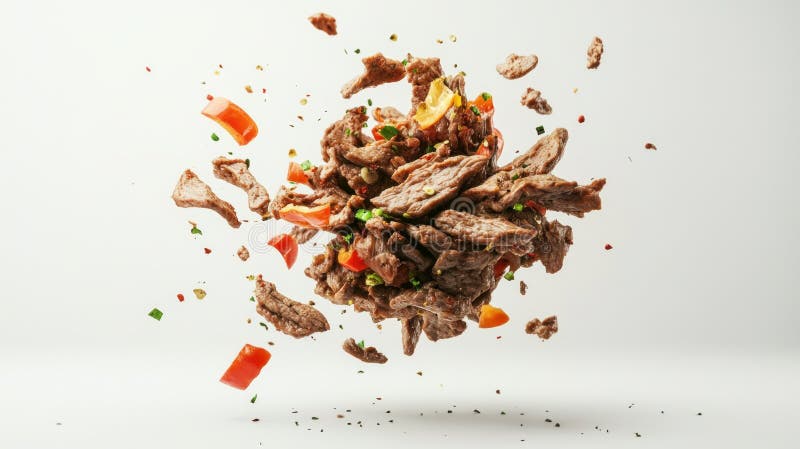 Highquality 8K Resolution 3D Rendering of Falling Doner Pieces Stock ...