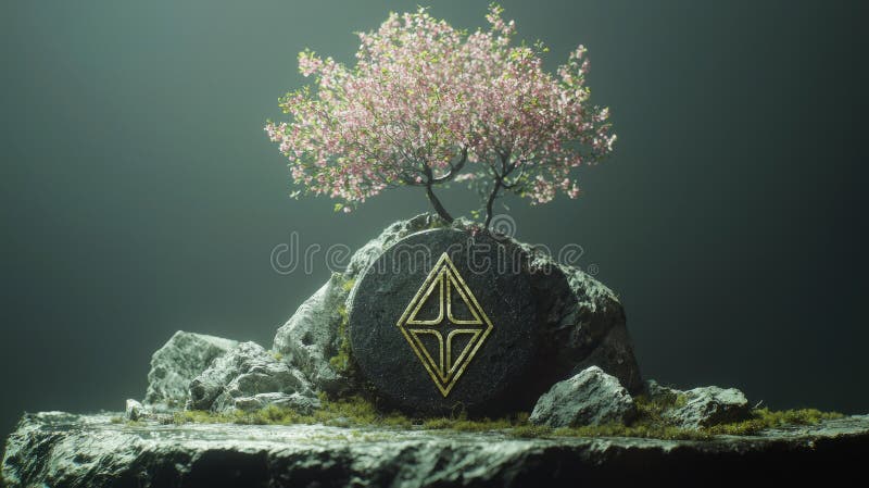 Highquality Minimalistic 3D Artwork Featuring Berkana Rune and Tree ...
