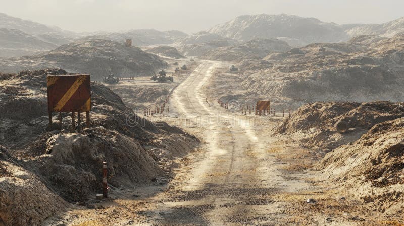 Highresolution 3D Desert Road with Military Checkpoints Image Stock ...