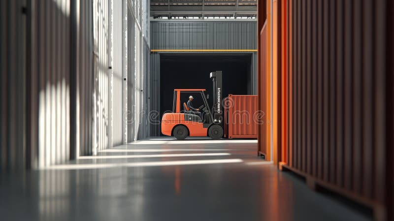 Highresolution 3D Forklift Moving Container in Warehouse Efficiency ...