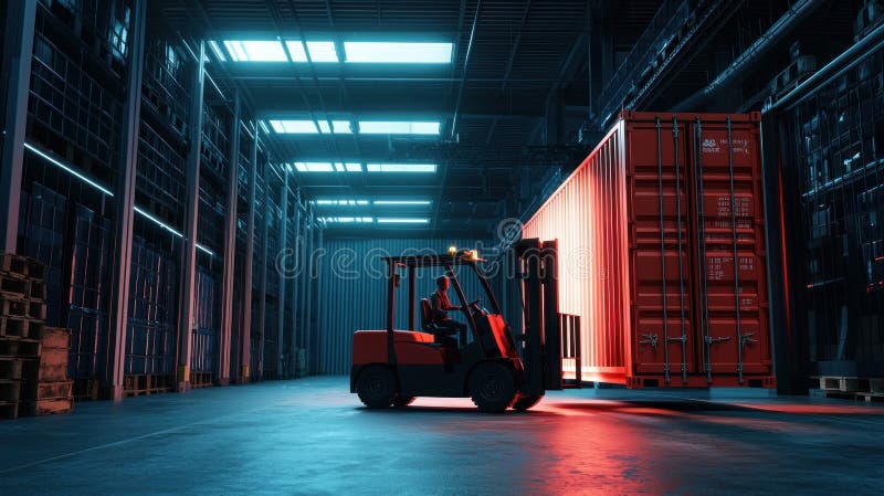 Highresolution 3D Forklift Moving Container in Warehouse Efficiency ...