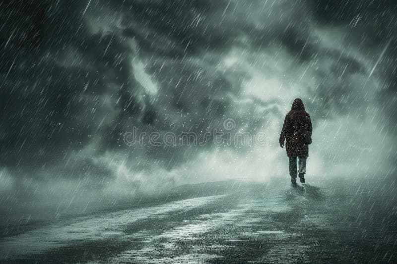 Highresolution Image of a Person Walking Forward through a Storm with ...