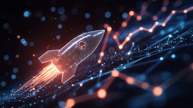 Highresolution 8K Bitcoin Rocket Doodle Follows Growth Chart Graph ...