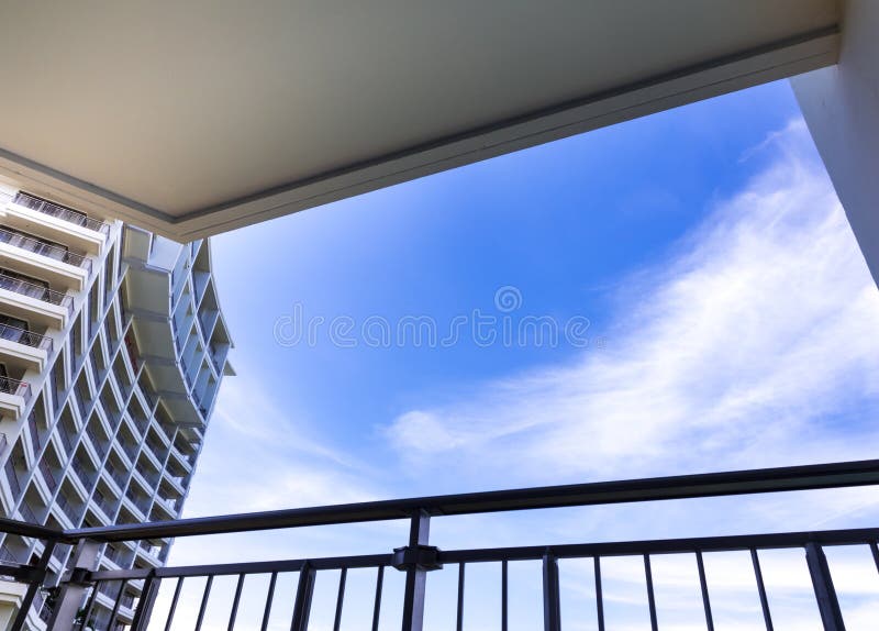 Highrise Building and Blue Sky View from Balcony Stock Photo - Image of ...