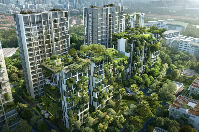 Highrises with Green Roofs Under a Clear Sky the Harmony of Ecology in ...