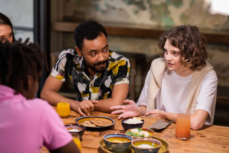 Highschool Students Having a Lunch in a Modern Cafe Stock Photo - Image ...