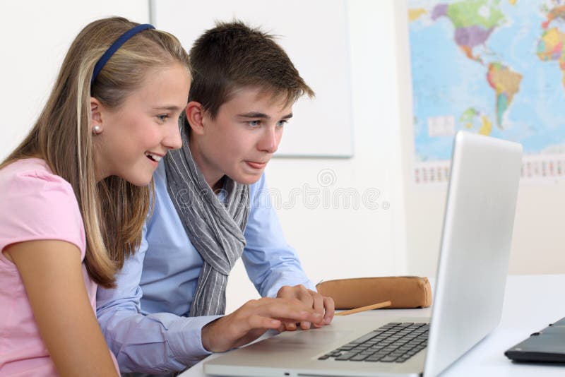 Highschool Students Working on Computer Stock Image - Image of happy ...
