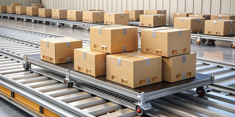 HighSpeed Aerial View of Packages on Rollers Efficient Courier ...