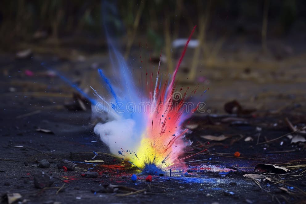Highspeed Capture of Colorful Paint Bomb Exploding on Ground Stock ...