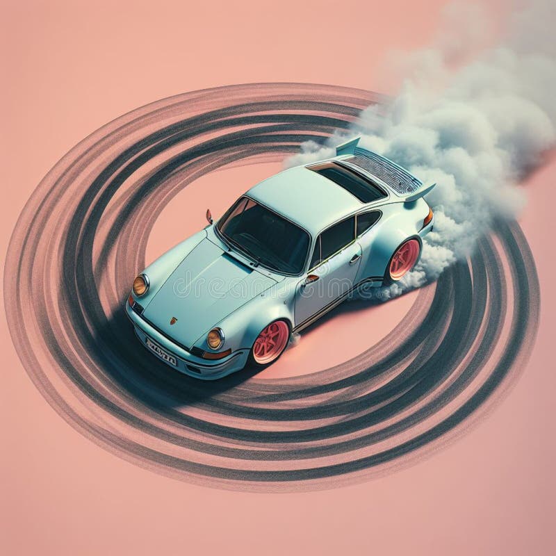 Highspeed Car Drift with Circular Rubber Burnout Marks and Studio ...