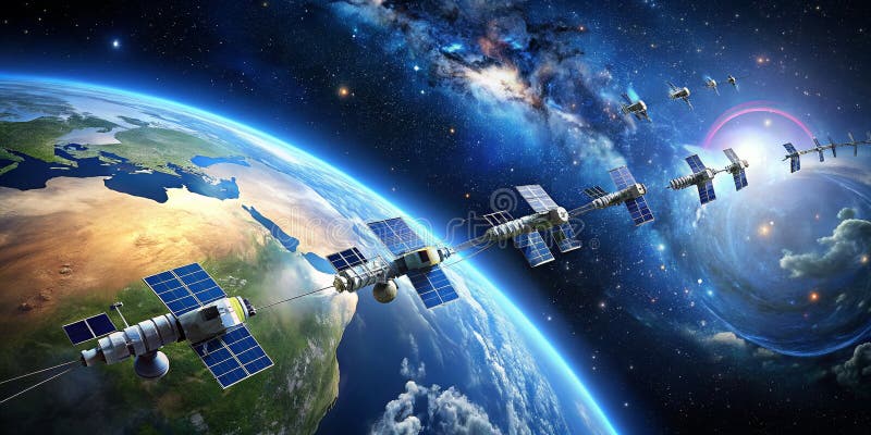 Highspeed Internet Satellites Orbiting Earth Tech Glow Generative by AI ...