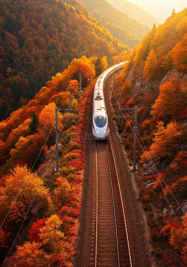 Highspeed Train through Autumn Mountain Landscape Stock Illustration ...