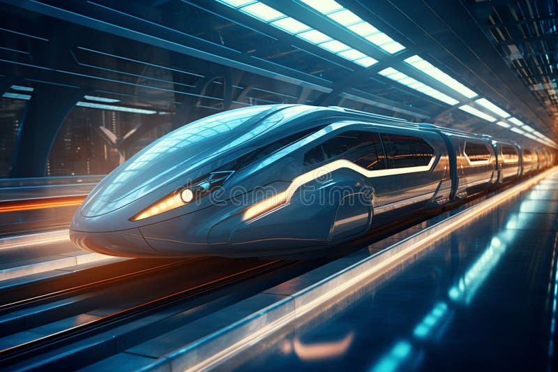Highspeed Train Entering a Futuristic Station Stock Illustration ...