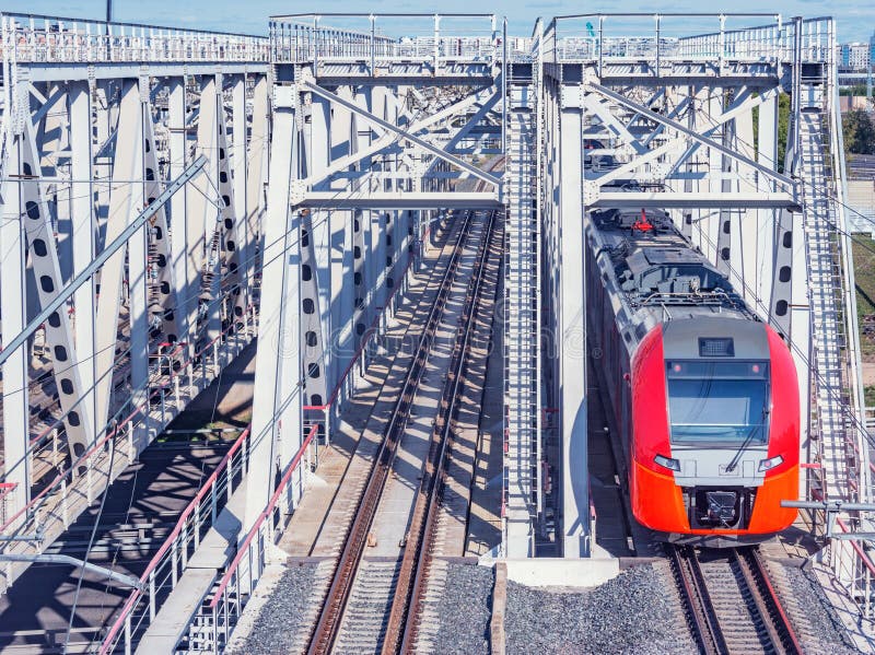 Highspeed Train Moves through the Bridge Stock Image - Image of bridge ...