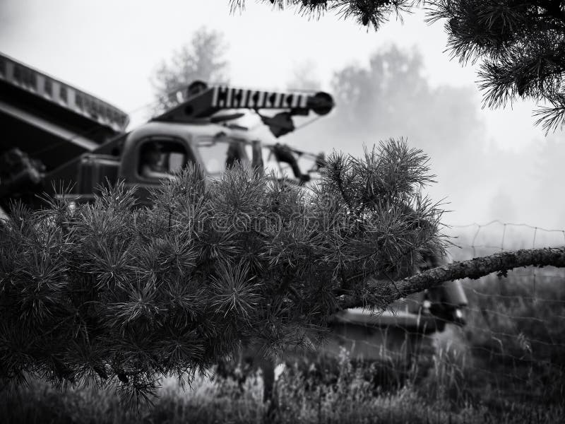 Hight Speed Track Dozer on Background of Pine Branches Stock Image ...