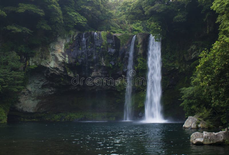 Hight Waterfall Falling into Lake Stock Photo - Image of outdoors ...