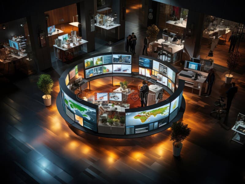 Hightech Circle Workspace with Professionals Stock Illustration ...