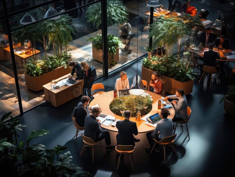 Hightech Circle Workspace with Professionals Stock Illustration ...